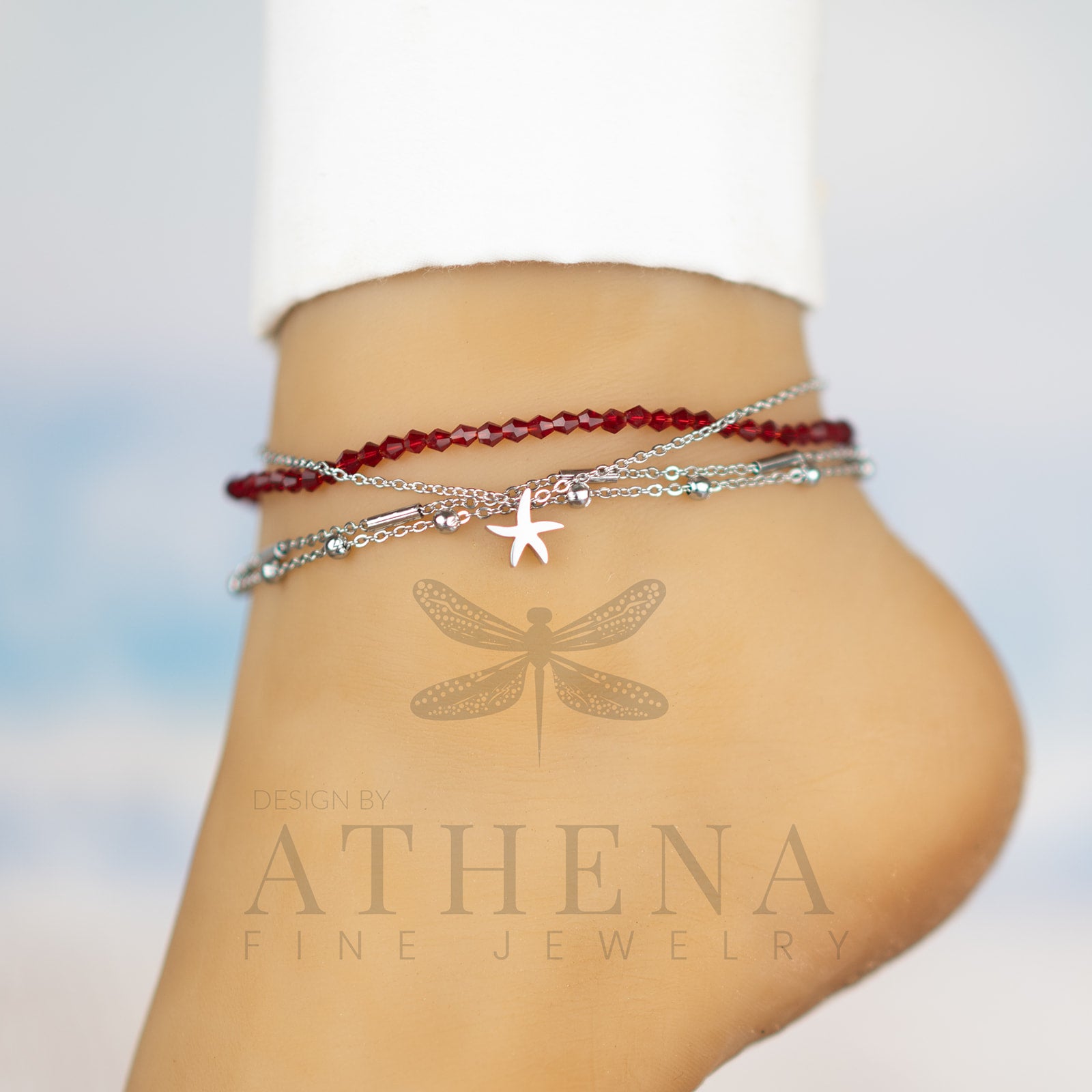 Sample Sale: Signal Red Half & Half Anklet in Stainless Steel ...